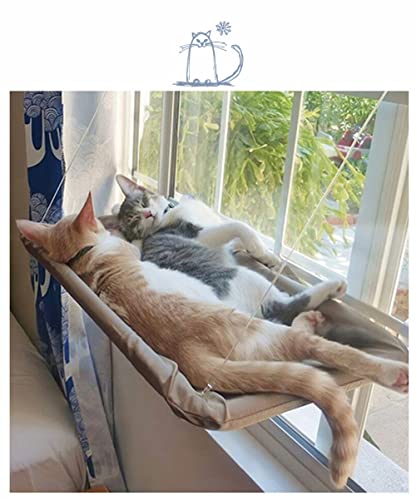 Cat Bed Window, Cat Window Hammock Window Perch , Safety Cat Shelves Space Saving Window Mounted Cat Seat for Large Cats (Large, Beige)