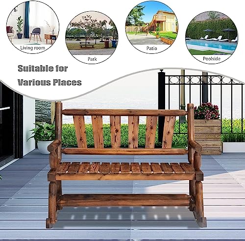 KINTNESS Outdoor Wood Double Rocking Chair - 2-Person Patio Rocker Bench for Balcony Yard Poolside