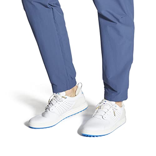 adidas mens Flopshot Spikeless Golf Shoe, Footwear White/Gold Metallic/Blue Rush, 10.5 US