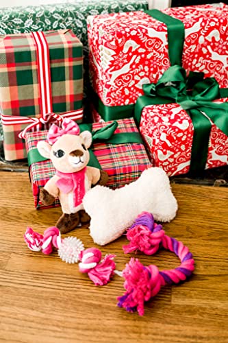 Dan Dee Rudolph The Red-Nosed Reindeer | 4-Piece Ball, Rope, and Two Squeaker Toy Bundle | Officially Licensed Holiday Pet Gift Sets |Clarice, Pink