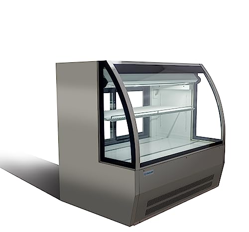 Evedy L Display Refrigerator, 26.4 Cu. Ft Curved GlassRefrigerator DisplayCase, Commercial Countertop Displaywith Adjustable Shelves, for Pastry Cake Beverage, 70.9β x 32.5β x 45.2β, Black/White
