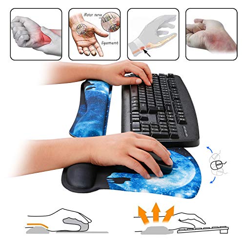 RICHEN Keyboard Wrist Rest Pad and Mouse Wrist Rest Support Mouse Pad Set,Durable & Comfortable & Lightweight for Easy Typing & Pain Relief-Ergonomic Support (Wolfs)