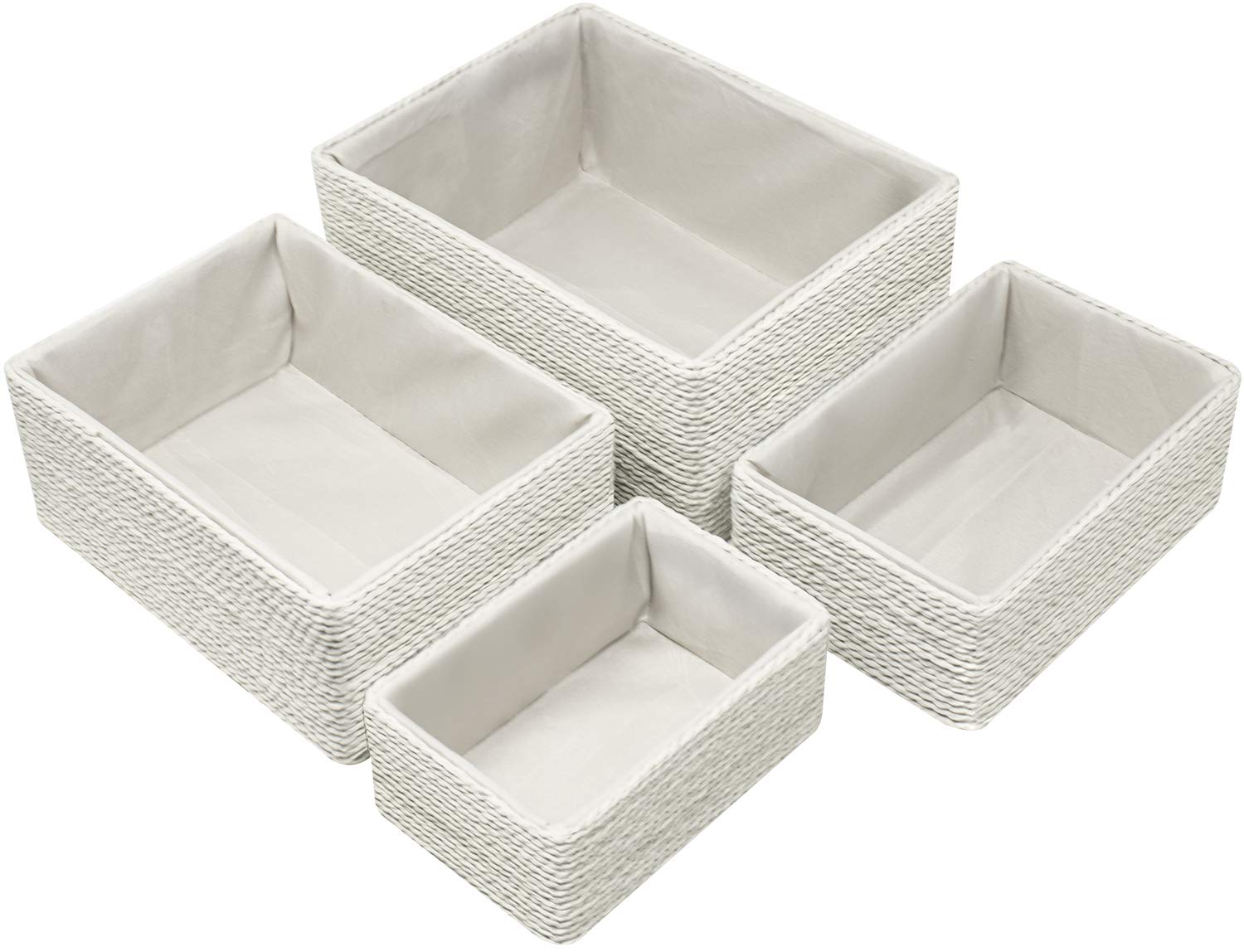 Sorbus Storage Baskets 4-Piece Set - Stackable Woven Basket Paper Rope Bin Boxes for Makeup, Office Supplies, Bedroom, Closet (Teal)