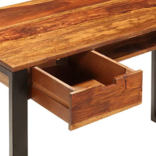 vidaXL Computer Desk with 2 Drawers,Writing Desk Study Table Office Desk Workstation Home Office Desk for Study Room, Bedroom, Living Room, Office Room,43.3"x21.7"x30.7" Solid Sheesham Wood and Steel