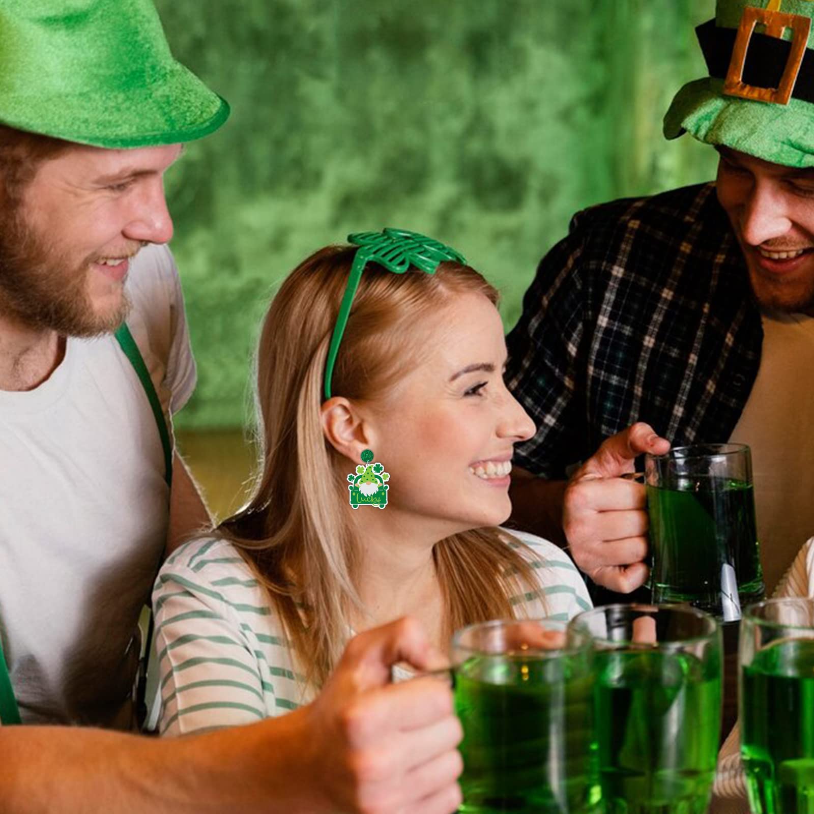 6 Pairs St Patricks Day Earrings for Womens Irish Shamrock Dangle Earrings Clover Drop Earrings Green Grass Rainbow Hat Game Handle Beard Dangle Earrings St Patricks Day Accessories(6pairs)