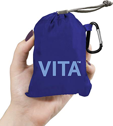 ChicoBag Vita Reusable Tote Bag with Carabiner Clip | Compact Reusable Shopping Bags | Eco Friendly | Mazarine Blue