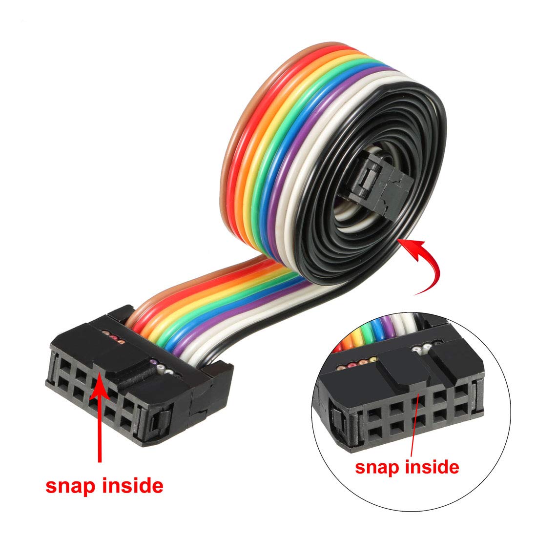 uxcell IDC Rainbow Wire Flat Ribbon Cable 10 Pins 66cm Length 2.54mm Pitch Type-B