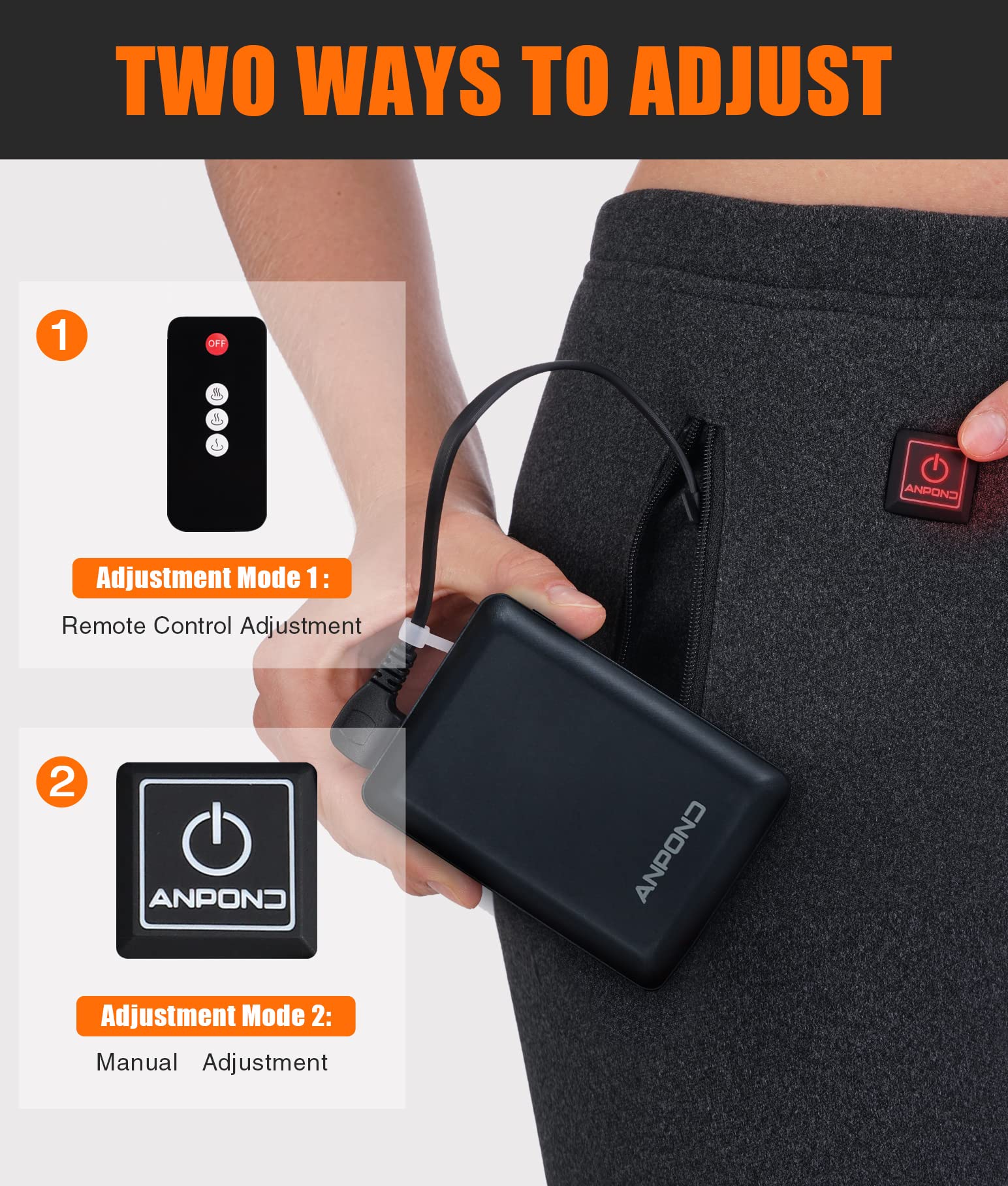 AnPond Heated Pants for Women;Women's Heated Long Johns with 10000mAh Battery;USB Power Supply;3-Level Temperature Control Dark Gray