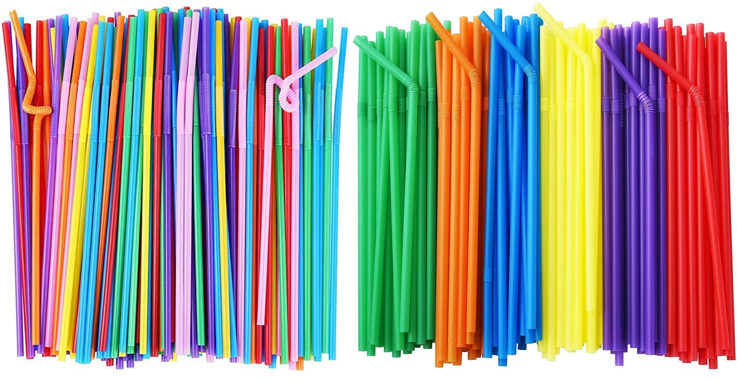 ALINK 200 Extra Long Flexible Straws + 500 Solid Color Party Straws