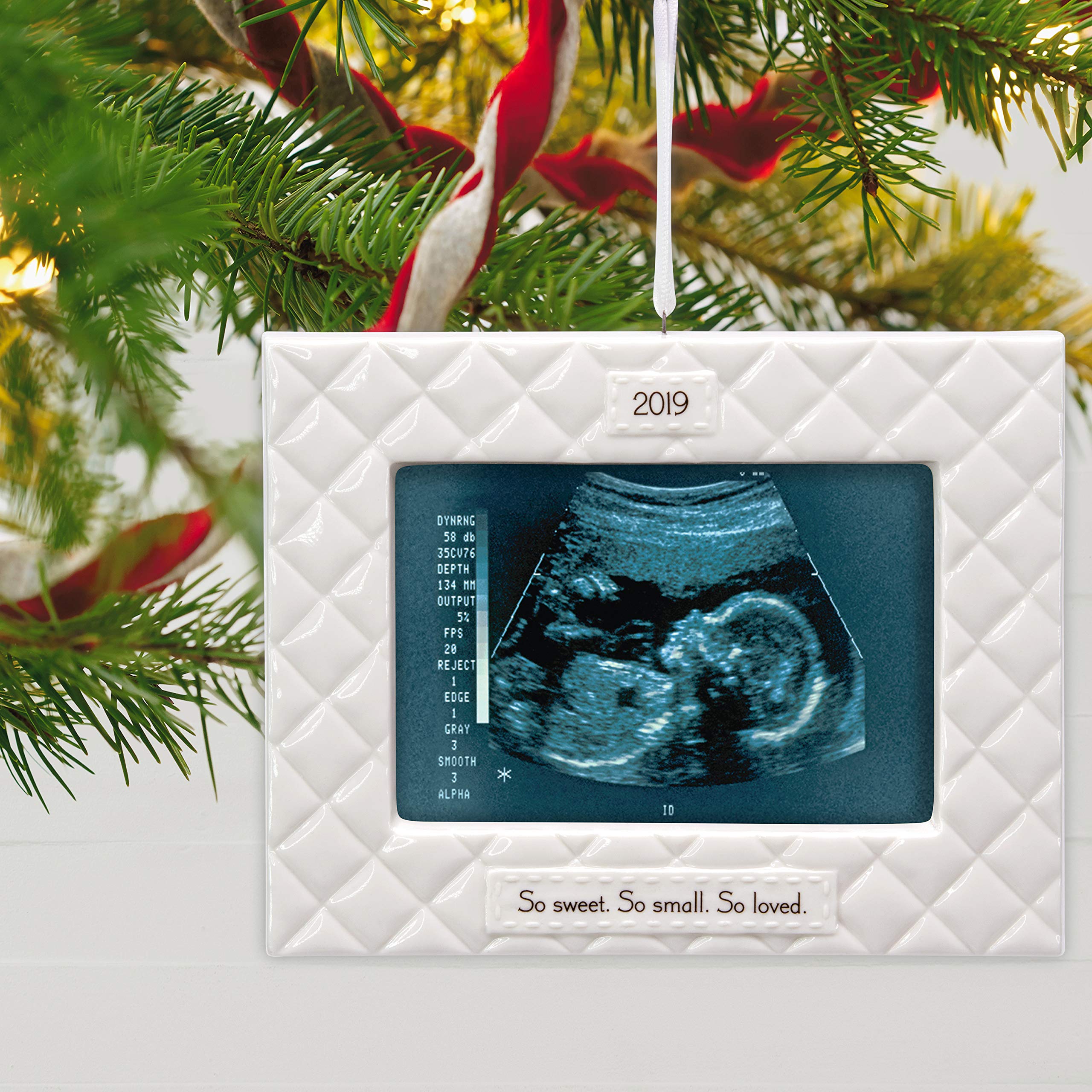 Hallmark Keepsake Christmas Ornament 2019 Year Dated Already Loved New Baby Sonogram Photo Frame Porcelain,