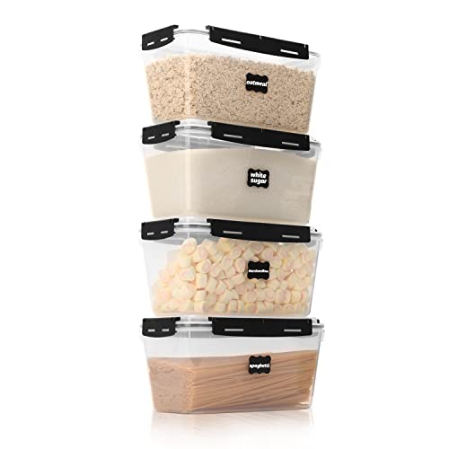 CASA LINGO Pantry Organization and Storage, Pasta Containers for Pantry Kitchen, Set of 4 Plastic Airtight Food Storage Containers with Lid for Bulk Food Dry Food Cereal 4L
