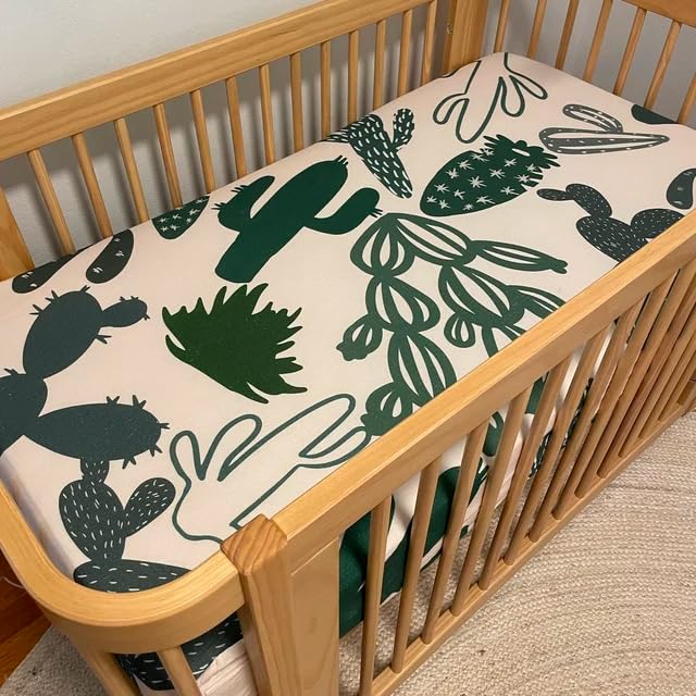 Chippi & Co Cute Arizona Cactus Fitted Bamboo Cotton Crib Sheet for Baby Standard Size Mattress, boy and Girl Unisex Nursery Bedding 52x28x9''