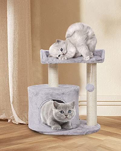 MIAO PAW G5 Small Cat Tree Tower Condo Furniture Activity Center Play House Sisal Scratching Posts Large Platforms and a condo Grey