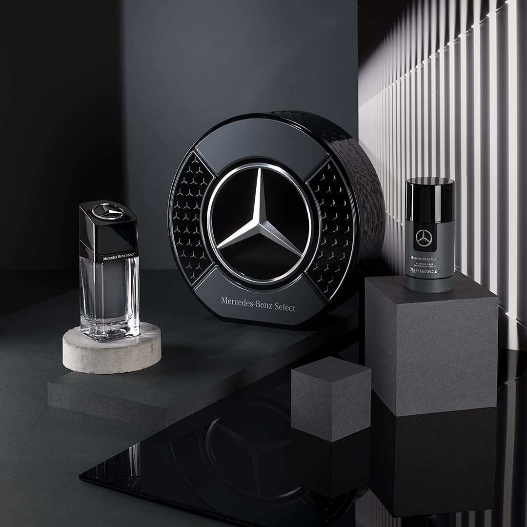 Mercedes-Benz Select Giftset - EDT Spray and Deodorant Men for Everyday Wear - Alcohol-Free Deodorant Stick - Woody Amber Mens Cologne - 2 pc