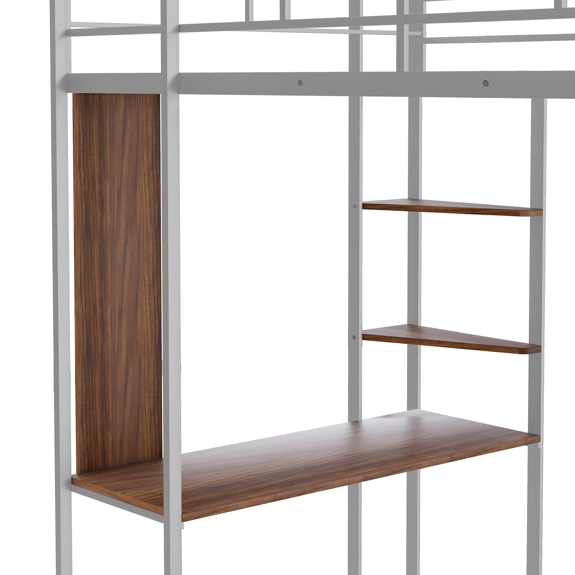 Harper & Bright Designs Twin Size Loft Bed with Desk, Heavy Duty Metal Loft Bed Twin with Shelves, Twin Metal Loft Bed Frame for Kids,Teens, No Box Spring Needed,Silver