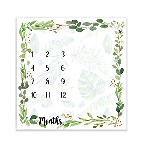 EARVO Baby Monthly Milestone Blanket Green Leaves 40x40 Inches Super Soft Comfy Polyester Fabric Photography Props Blanket Unique Gift for Growing Infants & Toddlers EAGE096