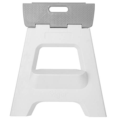 Vigar Compact Foldable 2-Step Stool, 16 inches, Lightweight, 330-pound Capacity Non-Slip Folding Step Stool, Gray