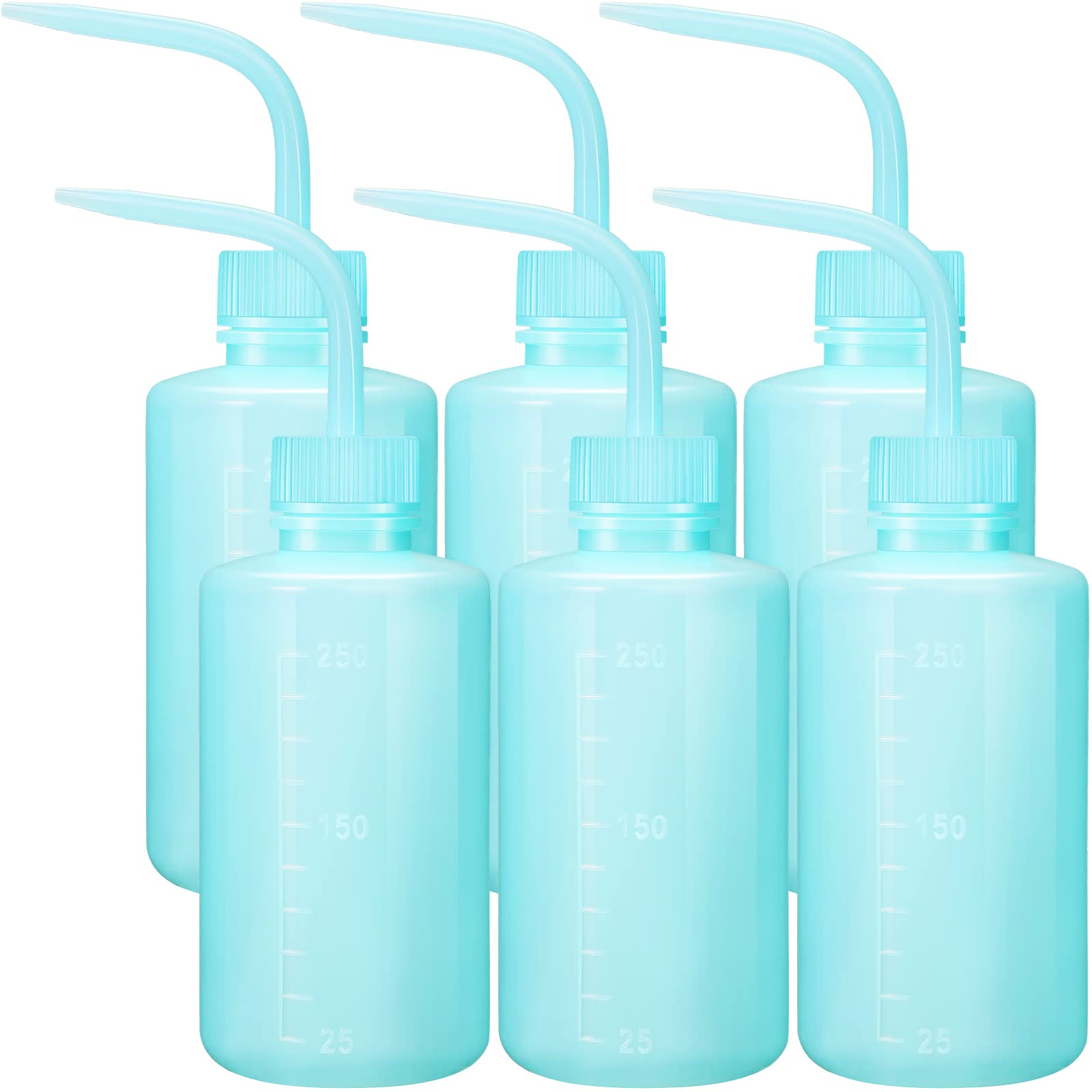 6 Pcs 250 ml Tattoo Wash Bottle Water Squirt Bottle Lab Squeeze Bottles Lash Water Bottle Squeezer with Narrow Mouth Scale Labels Safety Rinse Bottle for Eyelash Extensions, Succulent Watering (Blue)