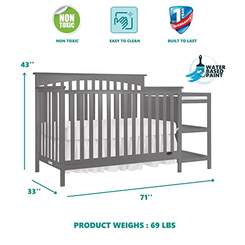 Dream On Me Chloe 5 in 1 Convertible Crib with Changer, Storm Grey