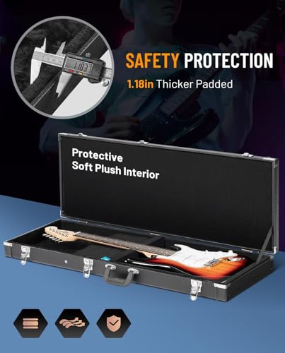 CAHAYA HardShell Wood Case Electric Guitar Hard Case Rectangle Shaped Guitar Case Hardshell for Standard Electric Guitars with Lock Latch Keys Black CY0209