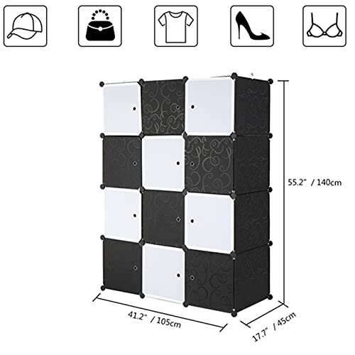 DWLOMHE Modular Cabinet 12-Cubes Modular Plastic Storage Organizer, Storage Shelf for Bedroom, Lounge, Desk
