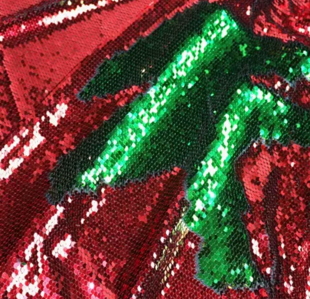 Sequin Fabric Sensory Wall 5mm High Density Reversible Sequin Fabric for Kids Fabric by The Yard Christmas Colors(1 yd, Red to Green