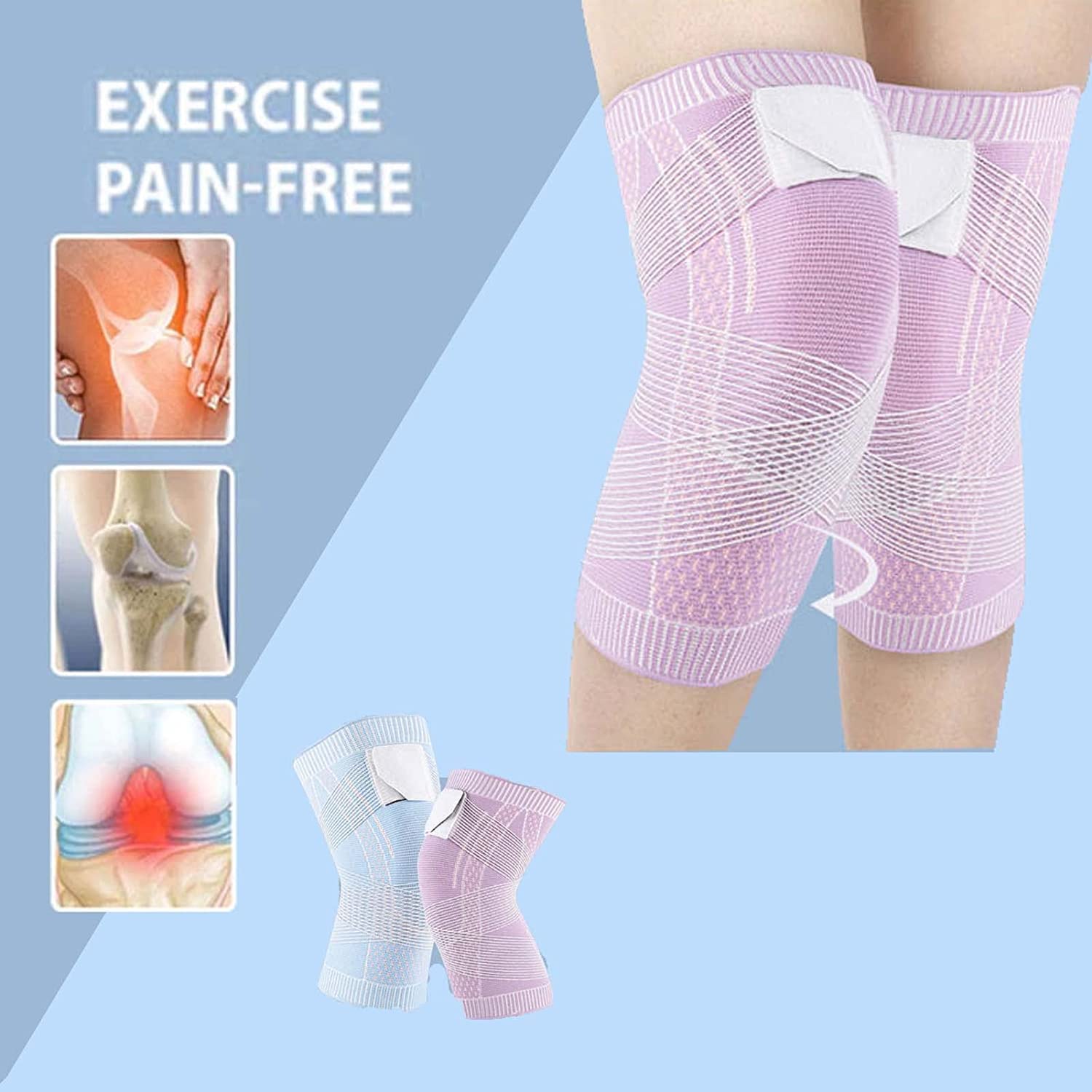 ANRUI Swellsock knee Flexwrap - Knee Compression Sleeve - Best Knee Brace, Swell Sock Knee Flexwrap,Adjustable 3d High Elastic Click Rain Knee Compression Sleeve (XXXL, Pink/1 Pair)