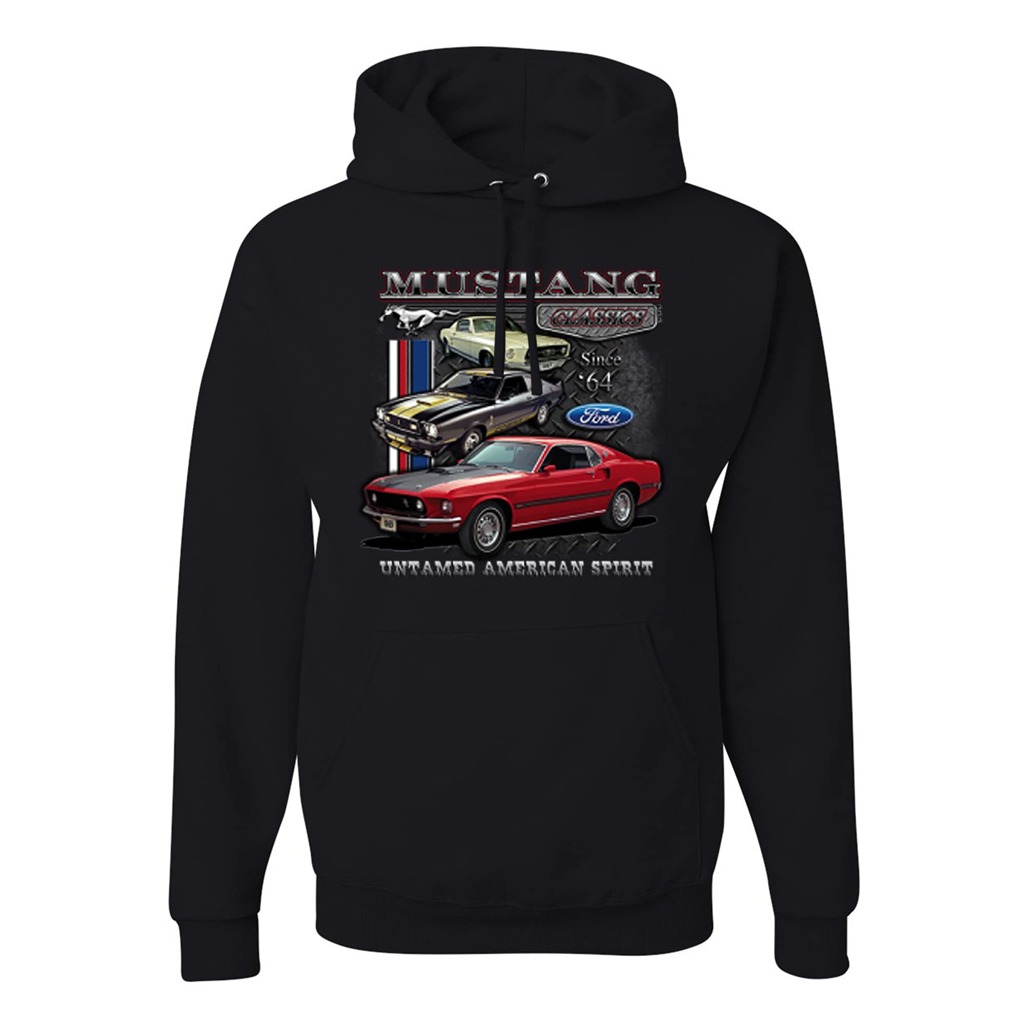 64 Ford Mustang Untamed Spirit Licensed Official Mens Hoodies, Black, 2XL