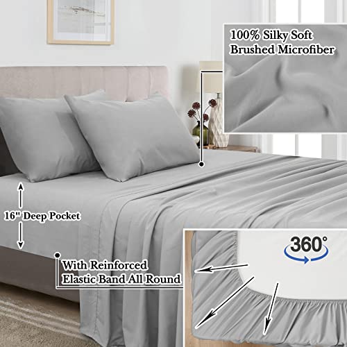 PHF Soft Printed Comforter Sets Queen-7 PCS Bed in A Bag Comforter & Sheet Set-Flowers Botanical Cozy Bedding Set Include Comforter, Pillow Shams, Flat Sheet, Fitted Sheet and Pillowcase, Grey