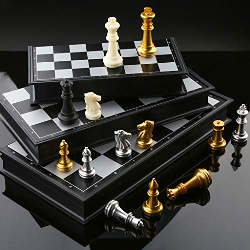 DWQ Standard Magnetic Chess Set Portable Foldable Chess Board Black and White International Chess,Puzzle Games for Adults Kid Beginners Professional Competition (Size : Small)