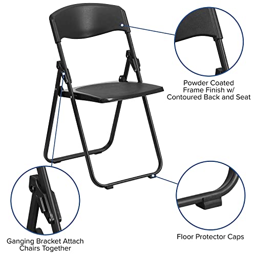 Flash Furniture 6 Pack HERCULES Series 500 lb. Capacity Heavy Duty Black Plastic Folding Chair with Built-in Ganging Brackets