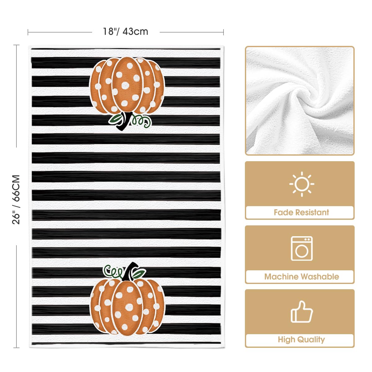 Artoid Mode Stripes Polka Dot Hello Pumpkin Fall Kitchen Towels Dish Towels, 18x26 Inch Farmhouse Maple Leaves Decoration Hand Towels Set of 4