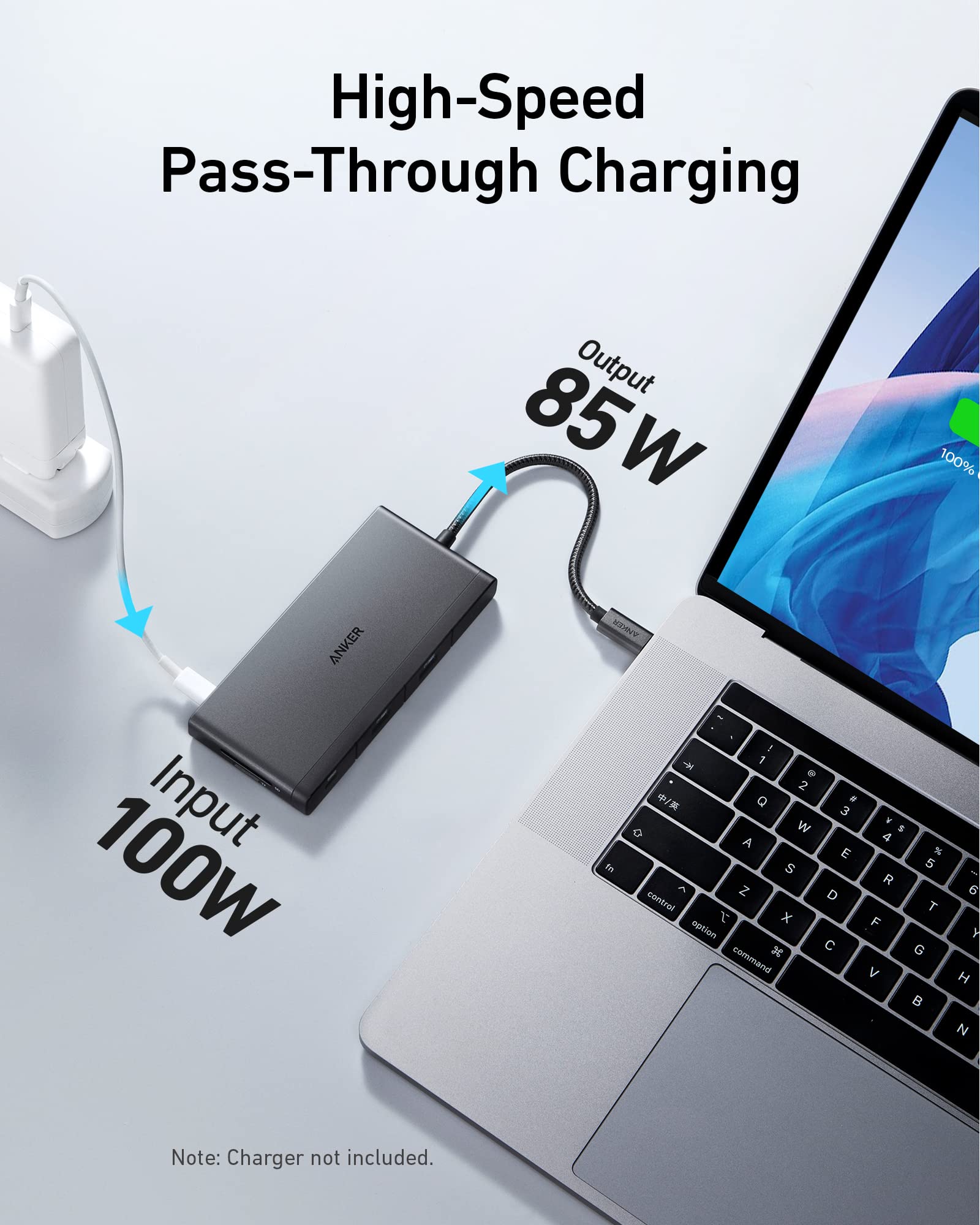 Anker USB C Hub, 552 USB-C Hub (9-in-1, 4K HDMI) with 100W Power Delivery, 4K@30Hz HDMI, 4 USB-C and USB-A Data Ports, Ethernet and SD/microSD Card Slot & New Nylon USB C to USB C Cable 100W 10ft