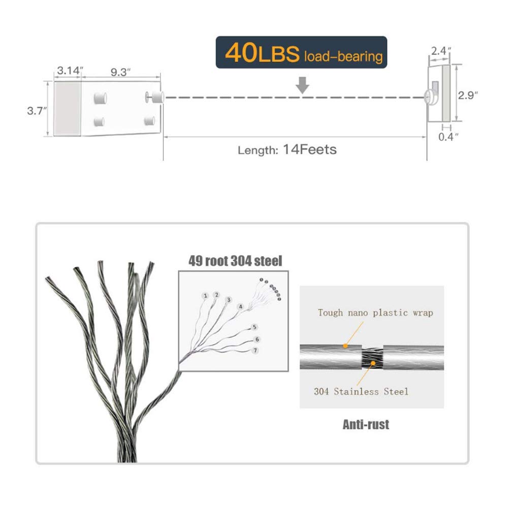 BAKALA Retractable Clothesline Indoors Laundry Line with Adjustable Stainless Steel Double Rope,Wall Mounted Space-Saver Drying Line for Balcony,Bathroom,13.8 Feets Clothes Line(Grey)