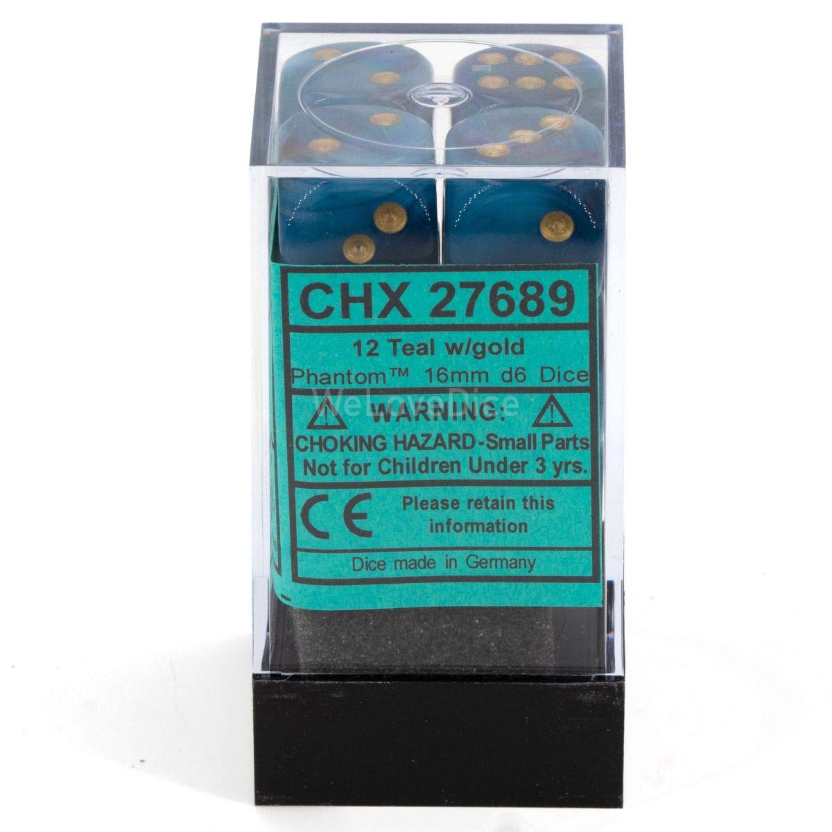 Chessex DND Dice Set-Chessex D&D Dice-16mm Phantom Teal and Gold Plastic Polyhedral Dice Set-Dungeons and Dragons Dice ludes 12 Dice β D6, Various (CHX27689)
