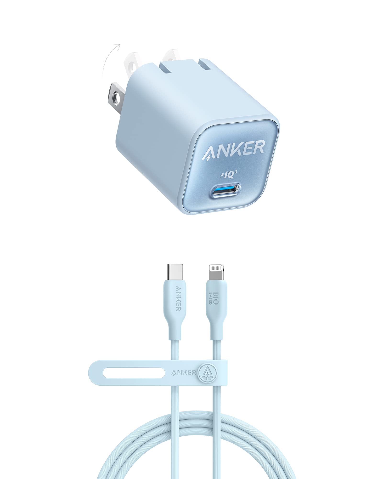 Anker USB-C to Lightning Cable, Anker 541 Cable (6ft), MFi Certified, Bio-Based Fast Charging Cable & Anker USB C GaN Charger 30W, 511 Charger (Nano 3), PIQ 3.0 Foldable PPS Fast Charger(Misty Blue)