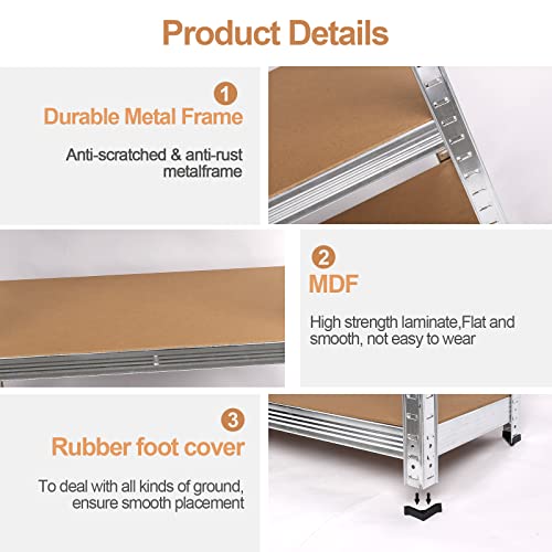 Timati Heavy Duty 5-Tier Adjustable Metal Shelving Unit Utility Rack Shelves,Reversible Metal Storage Shelving with Foot Pads for Warehouse, Basement, Kitchen- Silver