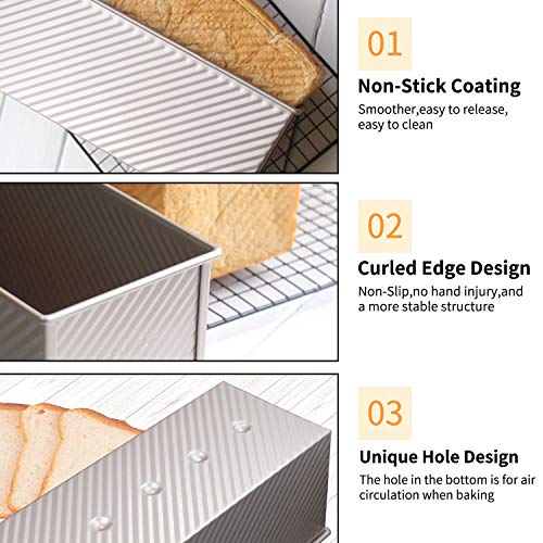 CHEFMADE Loaf Pan with Lid,Commercial Pullman Bread Pan 2.2Lb Dough Capacity,Non-Stick Bakeware Carbon Steel Bread Toast Mold with Cover for Baking Bread (Champagne Gold)