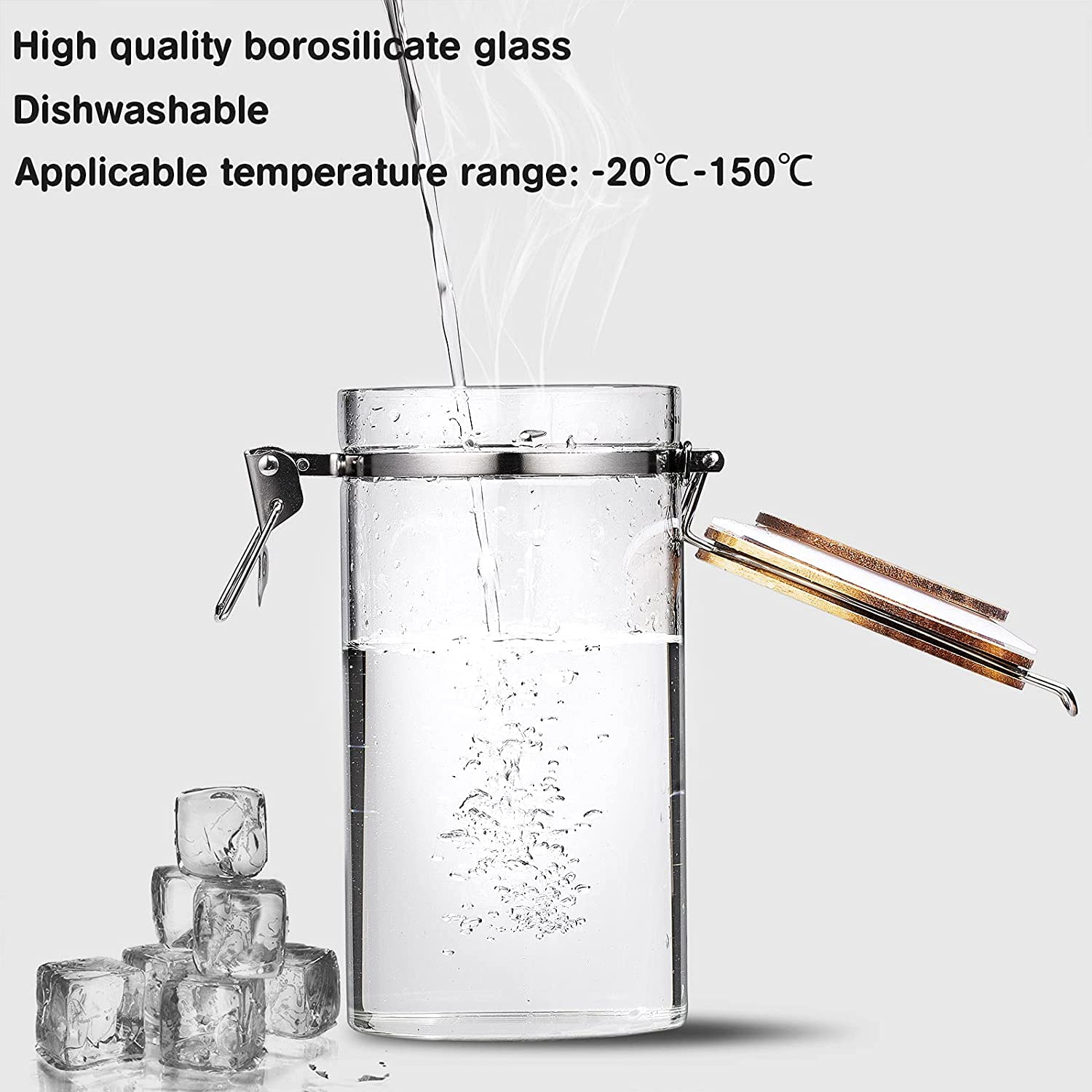 Yangbaga Glass Sugar Coffee Containers with Shelf, 2 x 45OZ Coffee Bean Canister Storage Station Organizer with Airtight Locking Clamp and Log Coffee Scoop, Large Capacity Food Storage Jar for Kitchen