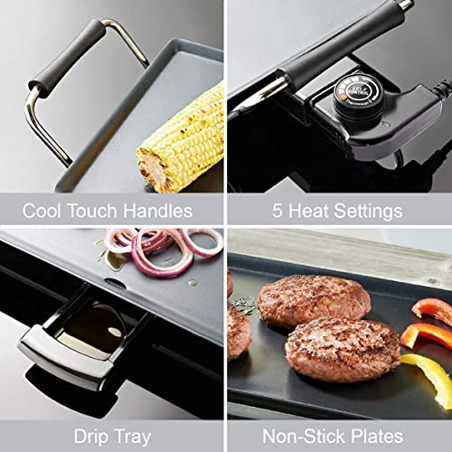 SIMOE 36 inch Electric Griddle Teppanyaki Grill, BBQ Smokeless Grills, 2000W Barbecue Griddles Table Top with Nonstick Surfaces and Adjustable 5 Temperature Setting, Indoor/Outdoor Grill