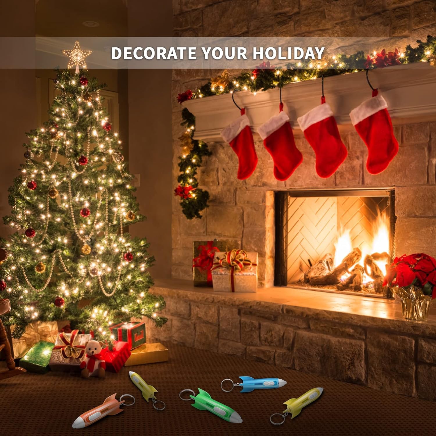 Helicopter Flashlight Keychain Rocket LED Flashlight for kids Space Party Favors Helicopter Key Ring Astronaut Party Favors(24 Pcs)