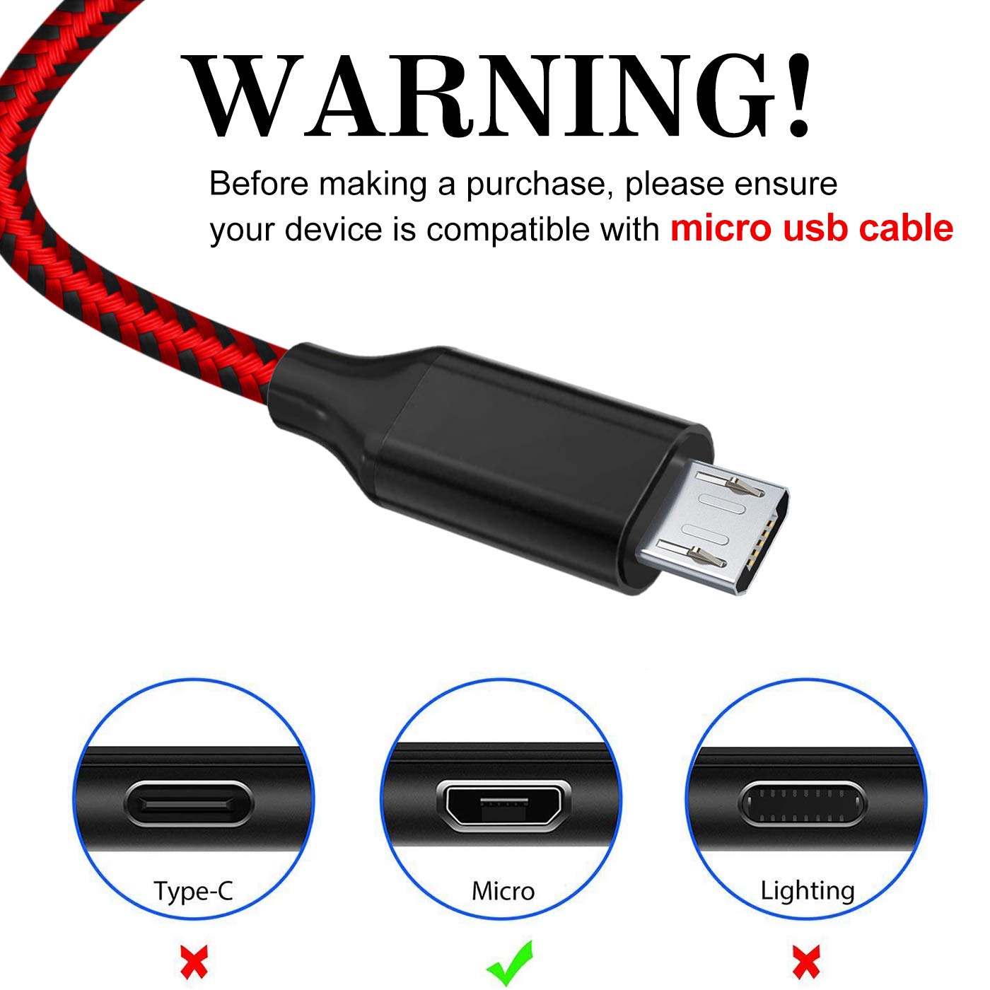 6FT Micro USB Cable Android Charging Cable Fast Phone Charger Cord Compatible with Kindle Fire 7/8 Tablet/Fire Stick,Samsung Galaxy S7 S6 Edge,Galxy Tab A 10.1,Xbox Controller,Playstation 4(Red Black)