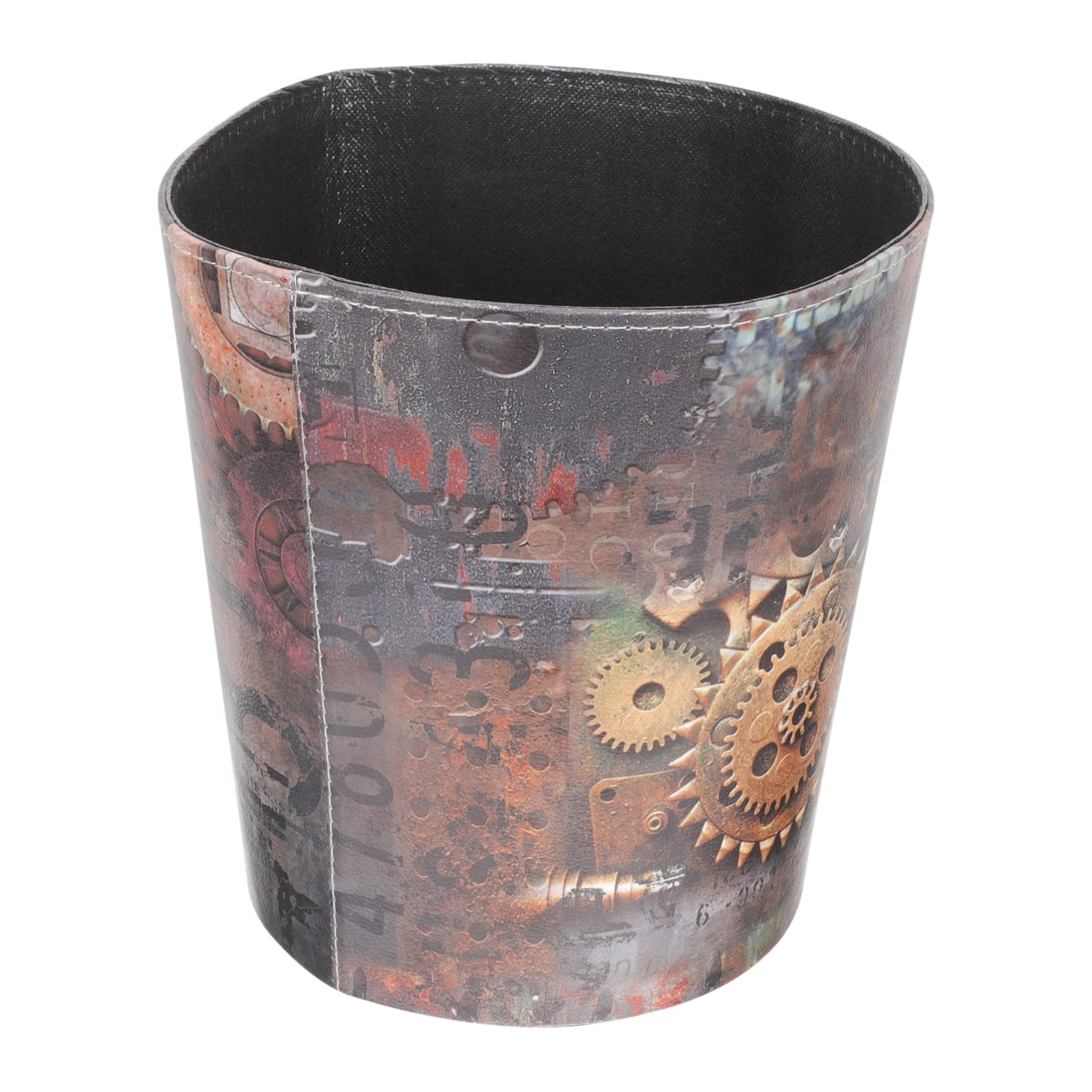 ARTSIM PU Leather Trash Can Steampunk Gear Wheel Garbage Bin Wastebasket Trash Bins Storage Container for Home Bathroom Kitchen Office