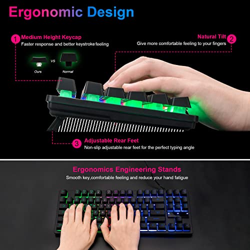 CHONCHOW RGB Compact Gaming Keyboard, USB Wired 87 Keys Gaming Keyboard LED Rainbow Backlit Tenkeyless Gaming Keyboard TKL Keyboard Gaming RGB Keyboard for Laptop Ps4 Xbox PC Computer Game and Work