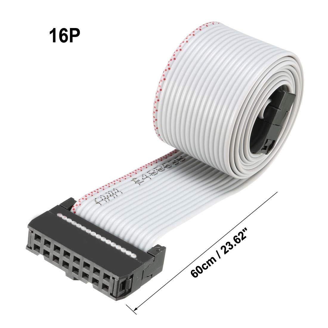 uxcell® IDC 16 Pins Wire Flat Flexible Gray Ribbon Jumper Cable 60cm 2.54mm Pitch,2pcs