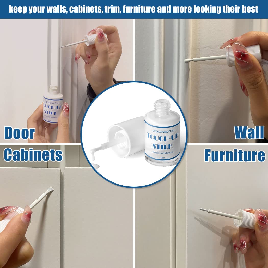cocomfix White Touch Up Paint, Multi Surface Touch Up Paint Pen, Interior & Exterior Scratch Repair for Wall, Door, Cabinets, Wood, Furniture, Water Based & Low Odor. 1.5 Fl Oz (Perfect White)