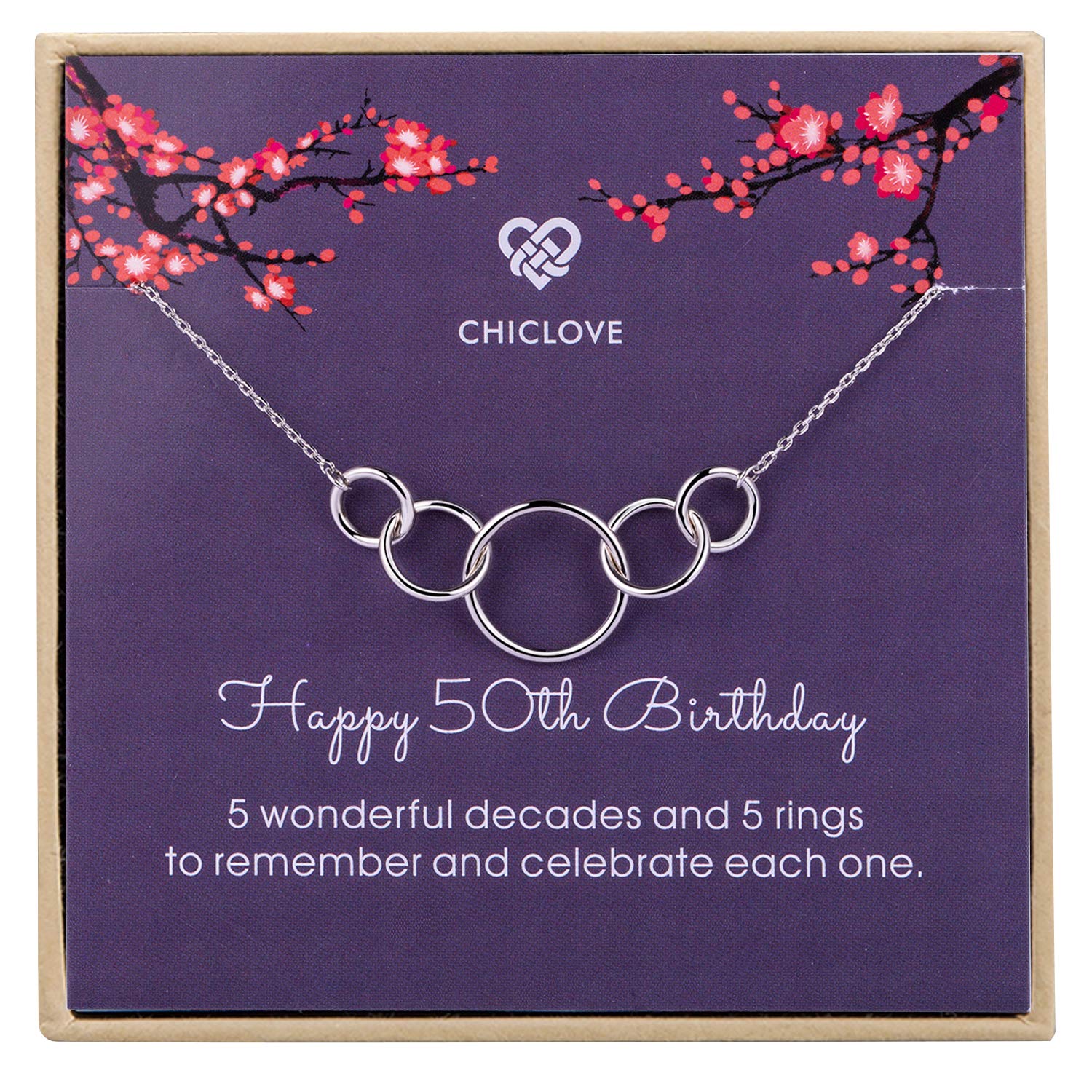50th Birthday Gifts for Women - 925 Sterling Silver Infinity Five Circle Necklace for Her, 5 Decade Jewelry 50 Years Old, Mothers Day Jewelry (50th Birthday Gifts)