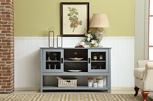 Mixcept 55" Modern and Contemporary Sideboard Buffet Cabinet Wood Console Table Storage Cabinet with Sliding Doors Kitchen Dining Room Furniture, Gray