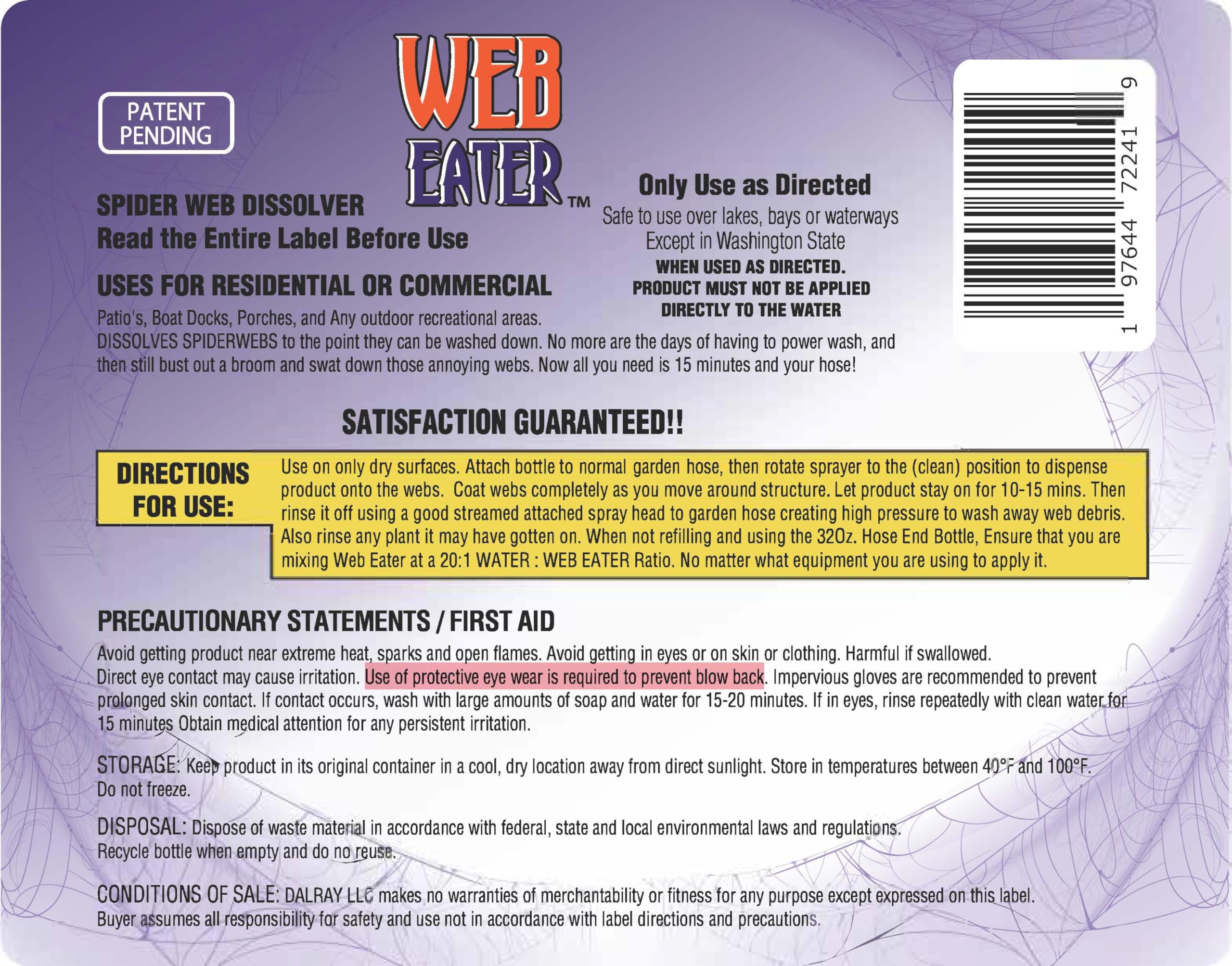 WEB EATER 1 Gal Refill | Spider Pest Control | Web Dissolver | Spider Deterrent