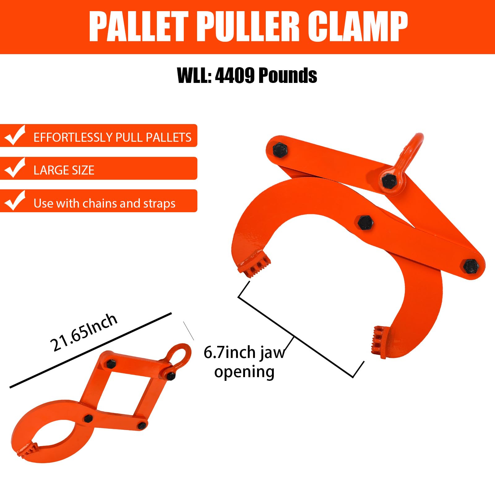 ANLULOAD Pallet Puller Clamp,4409lbs,6.7 Inches Bigger Jaw Opening Pallet Grabber,Easily grips pallets, wood, etc.